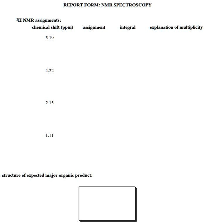 SOLVED: REPORT FORM: MMR SPECTROSCOPY IH NMR assignments: chemical ...