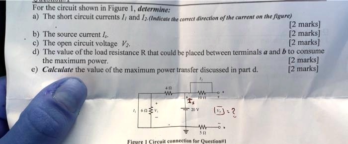 For the circuit shown in Figure 1, determine: a) The short circuit currents I1 and I2. (Indicate ...