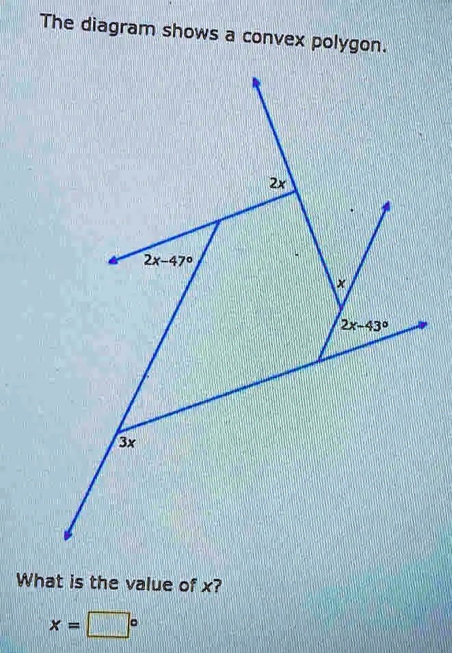 SOLVED: The diagram shows a convex polygon. 2x - 470 2 * - 430 What is the value of