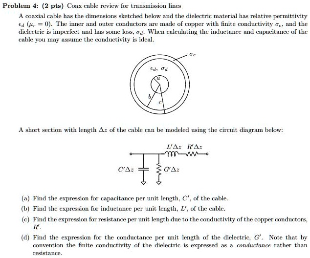 Problem 4: (2 pts) Coax cable review for transmission lines A coaxial ...