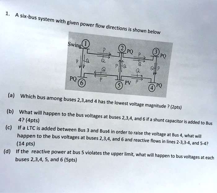 SOLVED: A six-bus system with given power flow directions is shown ...