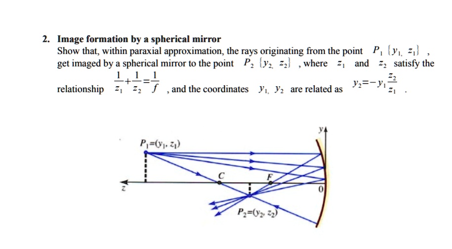 SOLVED: 2.0 Image formation by a spherical mirror. Show that, within paraxial approximation, the ...