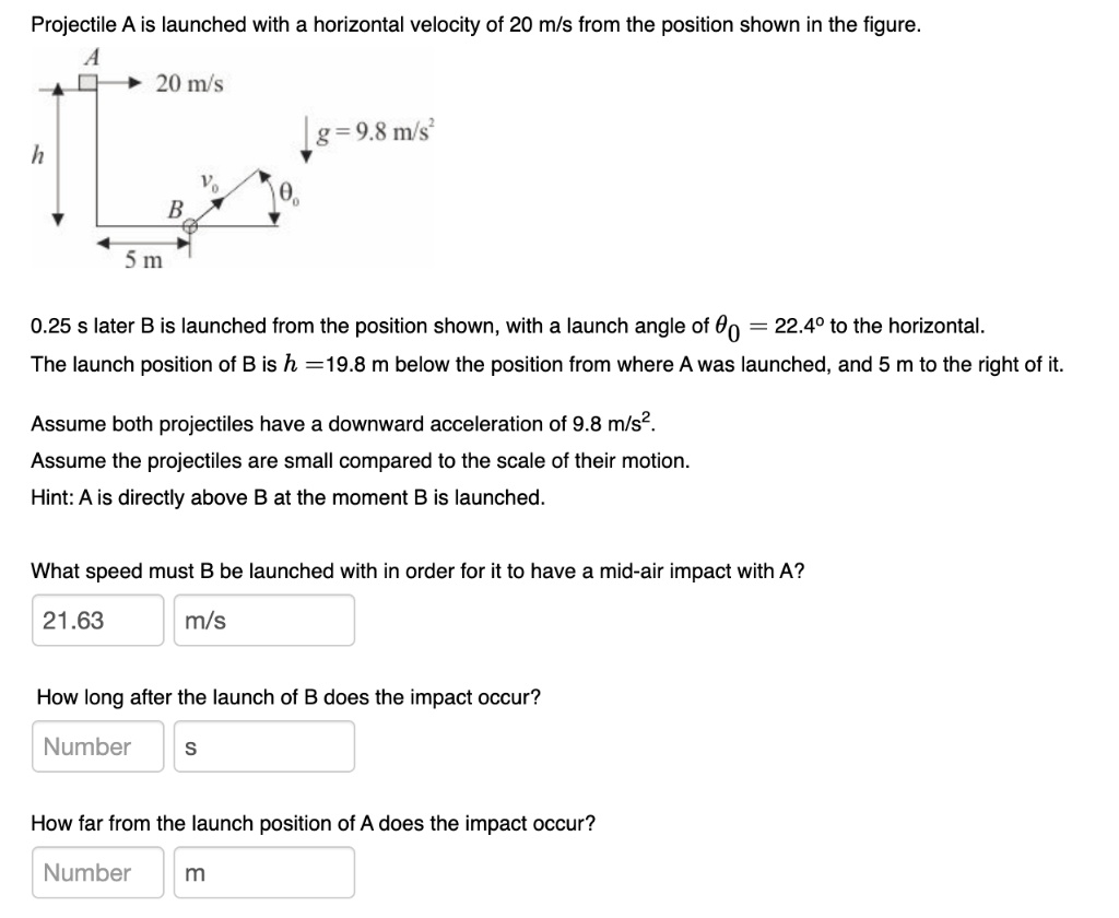 projectile a is launched with a horizontal velocity of 20 ms from the ...