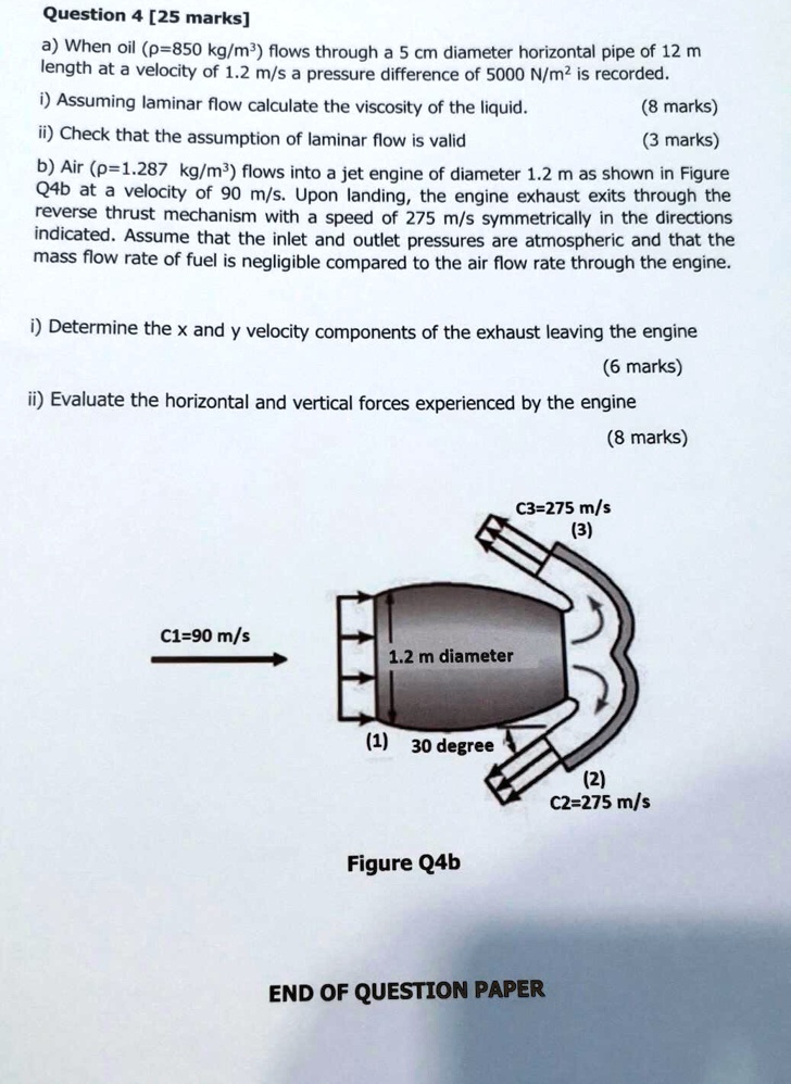 SOLVED: Text: Question 4 [25 marks] i) Assuming laminar flow, calculate the viscosity of the ...