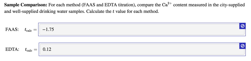 SOLVED: Sample Comparison: For each method (FAAS and EDTA titration ...