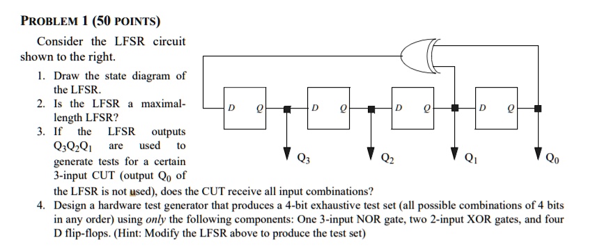 SOLVED: Text: PROBLEM 1 (50 POINTS) Consider the LFSR circuit shown to ... SOLVED: Text: PROBLEM 1 (50 POINTS) Consider the LFSR circuit shown to ...