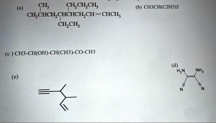 SOLVED: Write IUPAC names of the following organic compounds: (a) CH4 (b) CH3-CH=CH-CH=CH-CH=CH ...