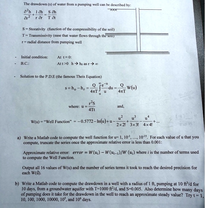 SOLVED: The drawdown (s) of water from a pumping well can be described ...