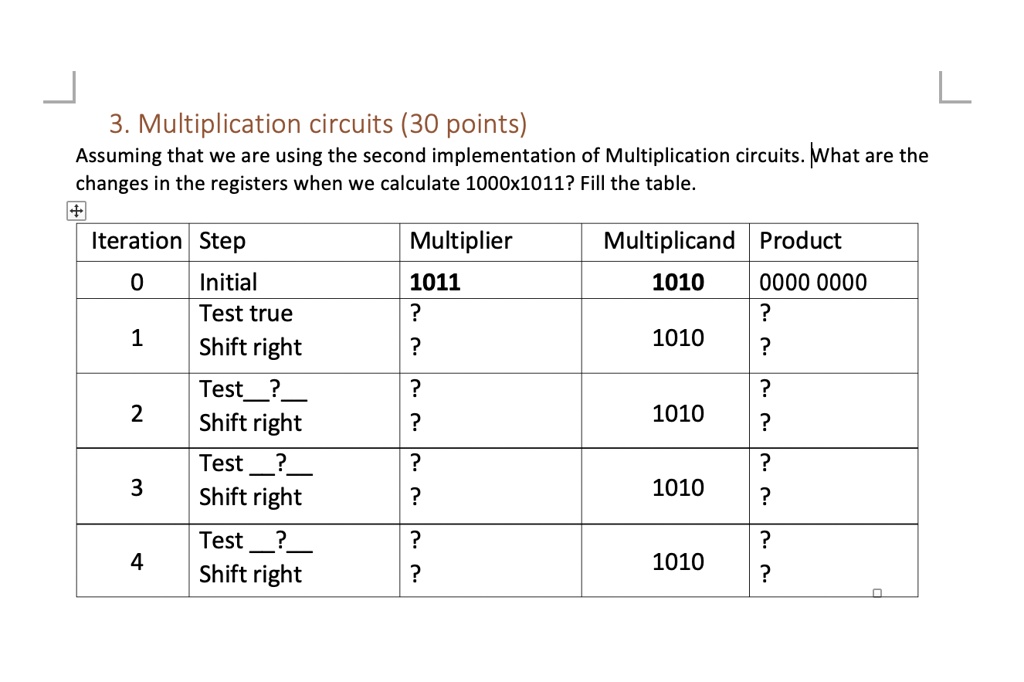 VIDEO solution: 3. Multiplication circuits (30 points) Assuming that we are using the second ...