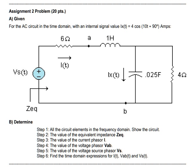 Assignment 2 Problem (20 pts.) A) Given For the AC circuit in the time ...