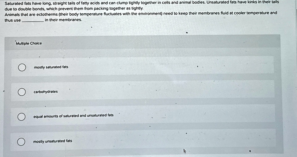 saturated fats have long straight tails of fatty acids and can clump ...