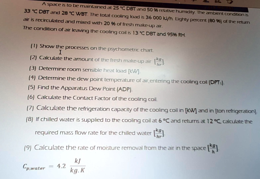 SOLVED: A space is to be maintained at 25Â°C DBT and 50% relative ...