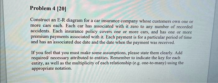 Problem 4 [20] Construct an E-R diagram for a car insurance company ...