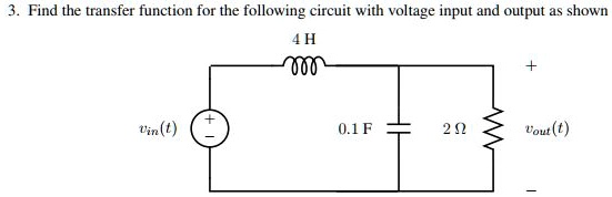 SOLVED: Find the transfer function for the following circuit with voltage input and output as ...