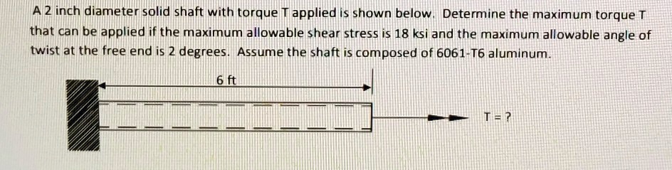 SOLVED: A 2-inch diameter solid shaft with torque T applied is shown ...