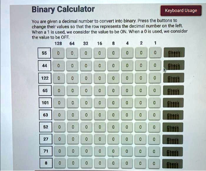 Solved Binary Calculator Keyboard Usage You Are Given A Decimal Number To Convert Into Binary 6236