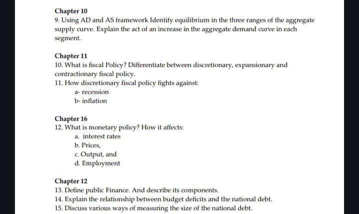 SOLVED: Chapter 10 9. Using AD and AS framework Identify equilibrium in ...