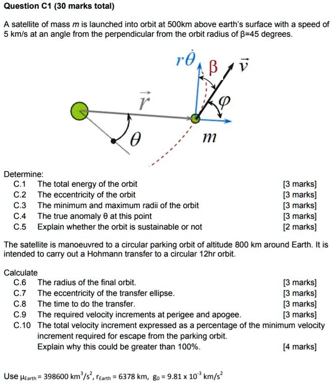 Question C1 (30 marks total) A satellite of mass m is launched into ...