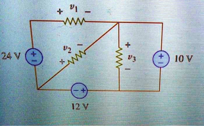 SOLVED: Obtain v1, v2 and v3 in the circuit in Fig below. + V2 MWM 24V + 10V 12V
