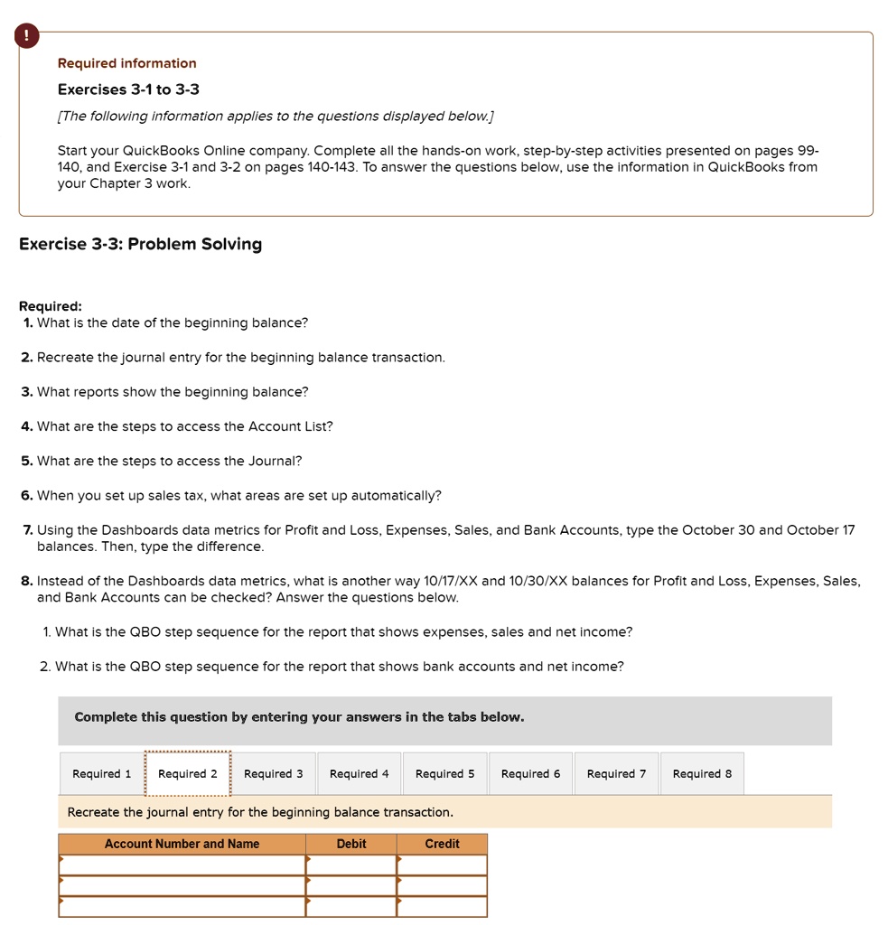 ! Required information Exercises 3-1 to 3-3 [The following information ...
