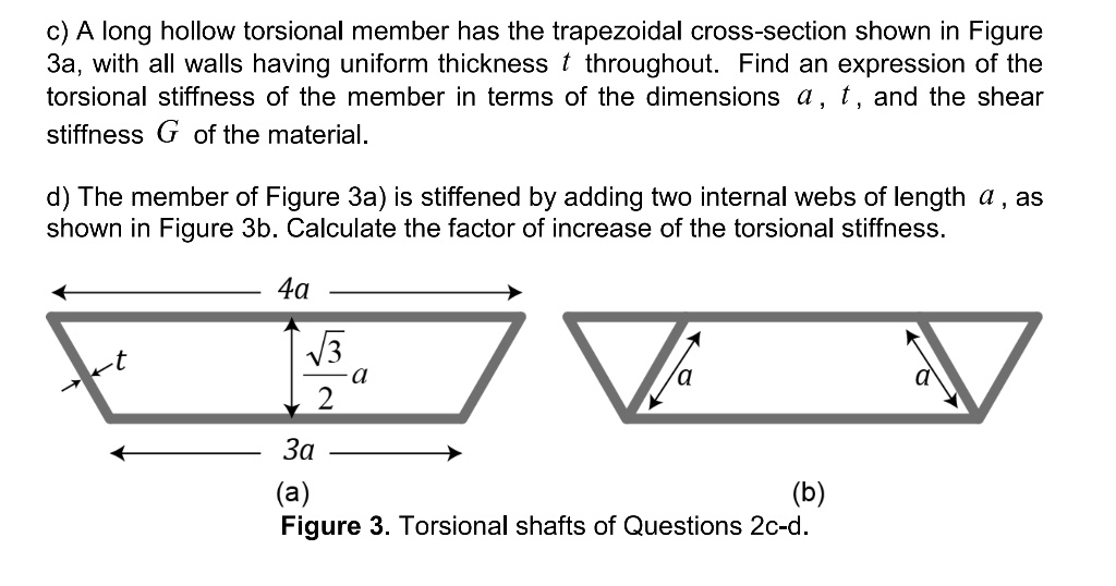 SOLVED: c) A long hollow torsional member has the trapezoidal cross-section shown in Figure 3a ...