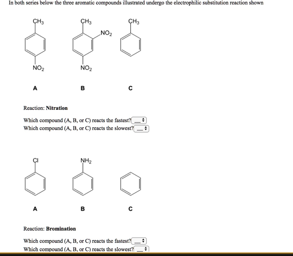 SOLVED: In both series below the three aromatic compounds illustrated undergo the electrophilic ...