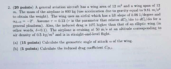 SOLVED: A general aviation aircraft has a wing area of 12 m^2 and a ...