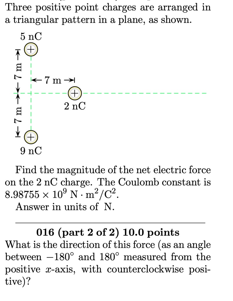 three positive point charges are arranged in a triangular pattern in a ...