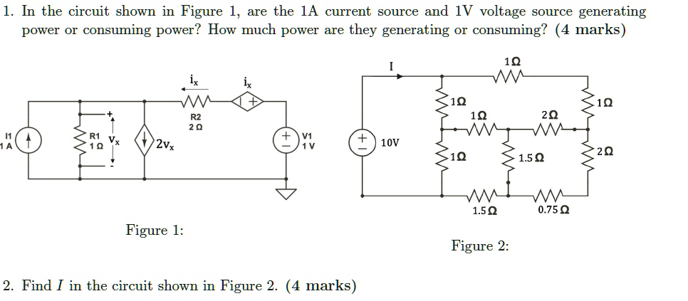 [GET ANSWER] 1. In the circuit shown in Figure 1, are the 1A current source and 1V voltage ...