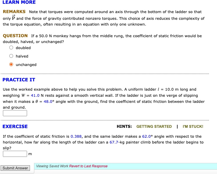 SOLVED: LEARN MORE REMARKS: Note that torques were computed around an axis through the bottom of ...