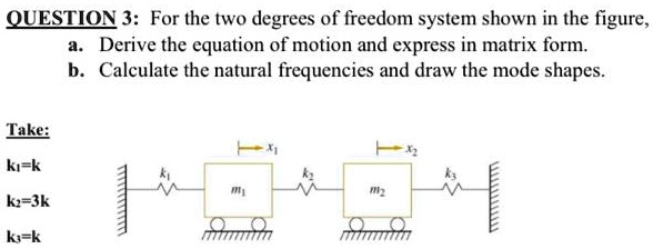 SOLVED: QUESTION 3: For the two degrees of freedom system shown in the figure a. Derive the ...