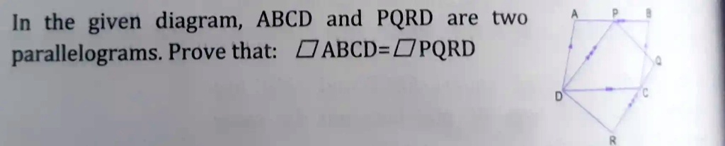 SOLVED: In the given diagram, ABCD and PQRD are two parallelograms ... SOLVED: In the given diagram, ABCD and PQRD are two parallelograms ...