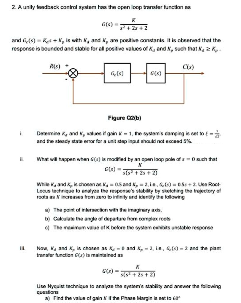 Solved 2 A Unity Feedback Control System Has The Open Loop Transfer Function As K2 52s 2