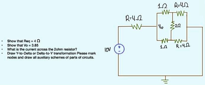 Show that Req = 4 Ω Show that Vo = 3.85 What is the current across the ...