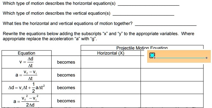 SOLVED: Which type of motion describes the horizontal equation(s ...