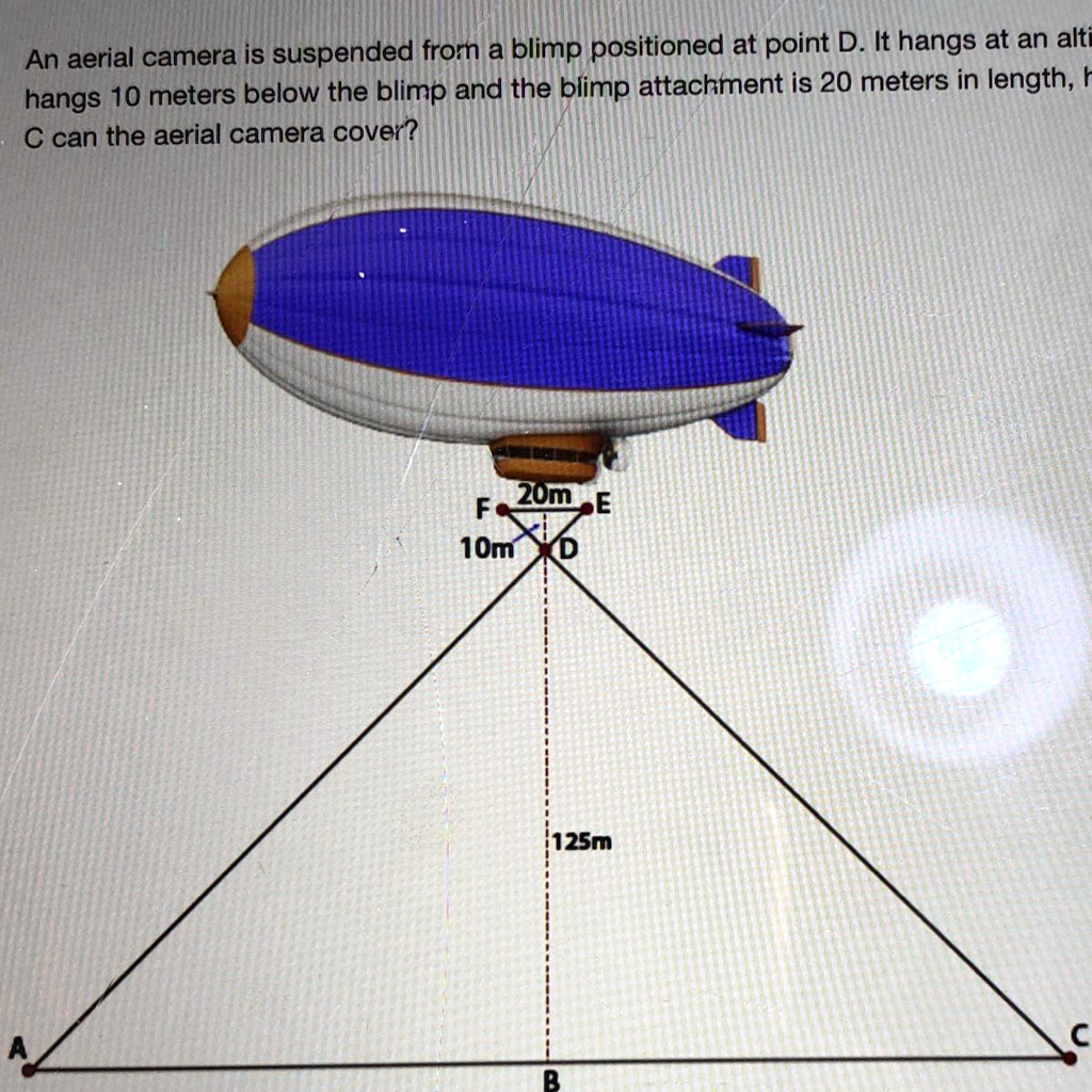 An aerial camera is suspended from a blimp positioned at point D. It ...