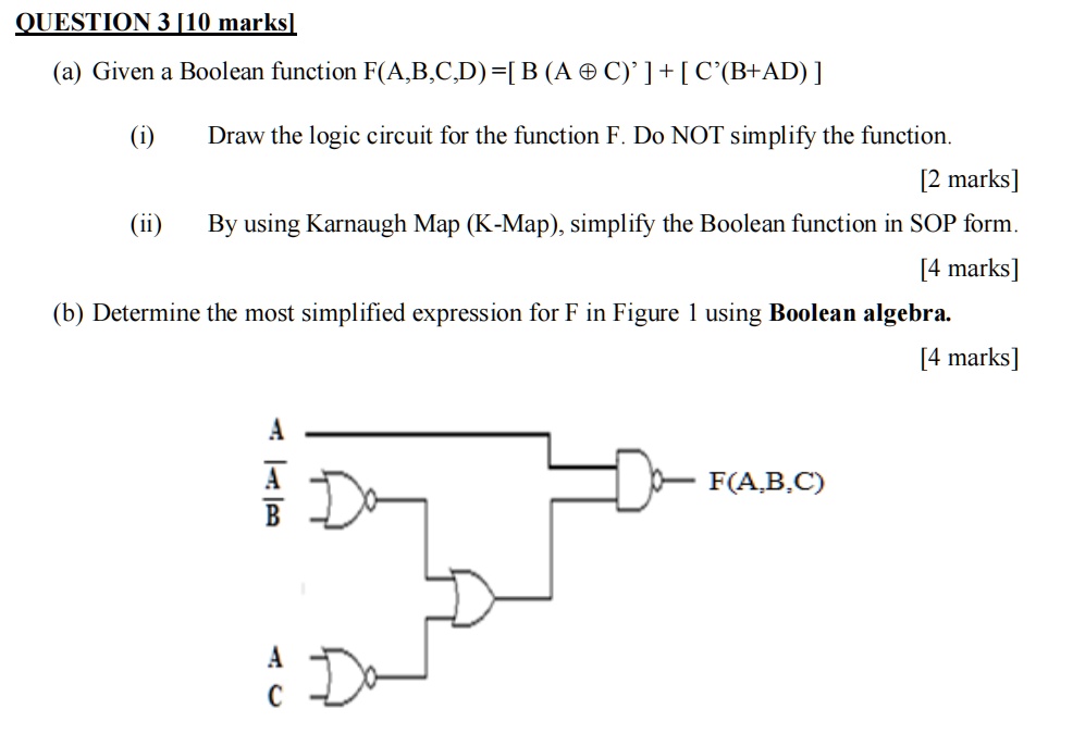 Solved Question 3 [marks] Given A Boolean Function F A B Cd [b A