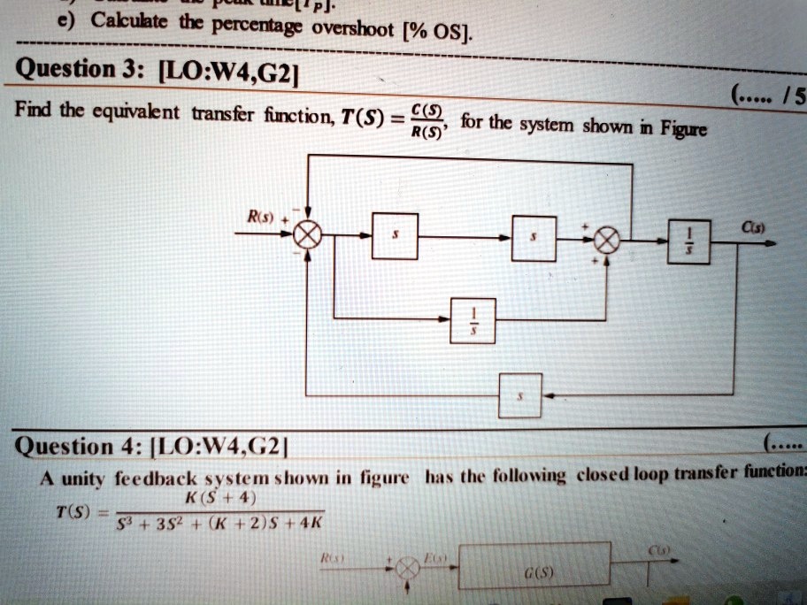 SOLVED: Calculate the percentage overshoot [%OS]. Question 3: [LO:W4,G2 ...