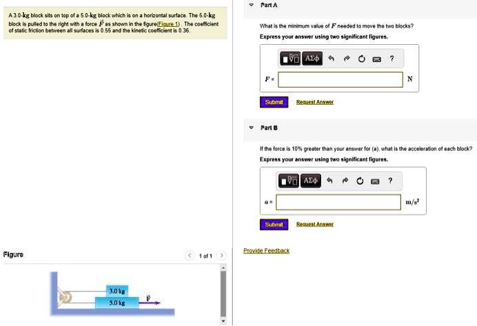 SOLVED: Texts: PanA A 3.0-kg block sits on top of a 5.0-kg block which is on a horizontal ...