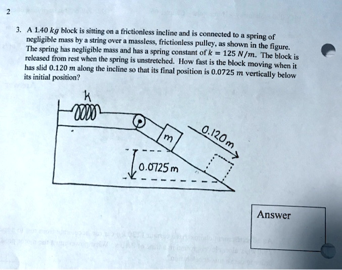 SOLVED: A 140 kg block is sitting on a frictionless incline and is connected to a negligible ...
