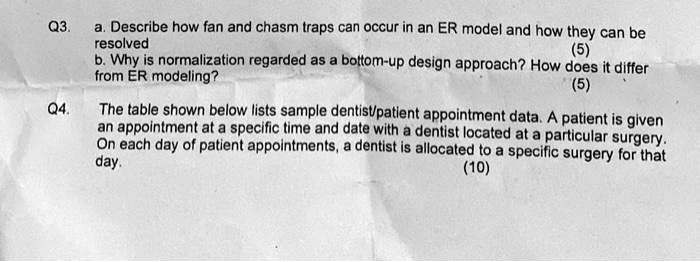 Q3. a. Describe how fan and chasm traps can occur in an ER model and ...