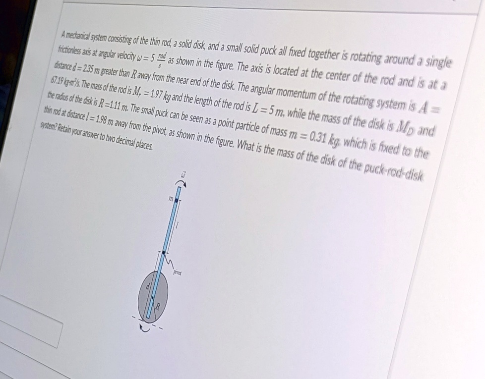 a mechanical system consisting of the thin rod a solid disk and a small ...