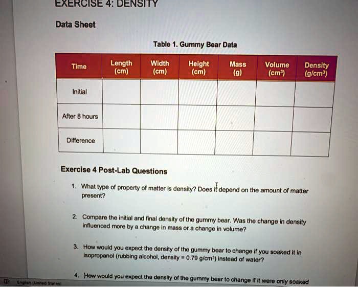 exercise 4 densiy data sheet table gummy bear data timo length cm width ...