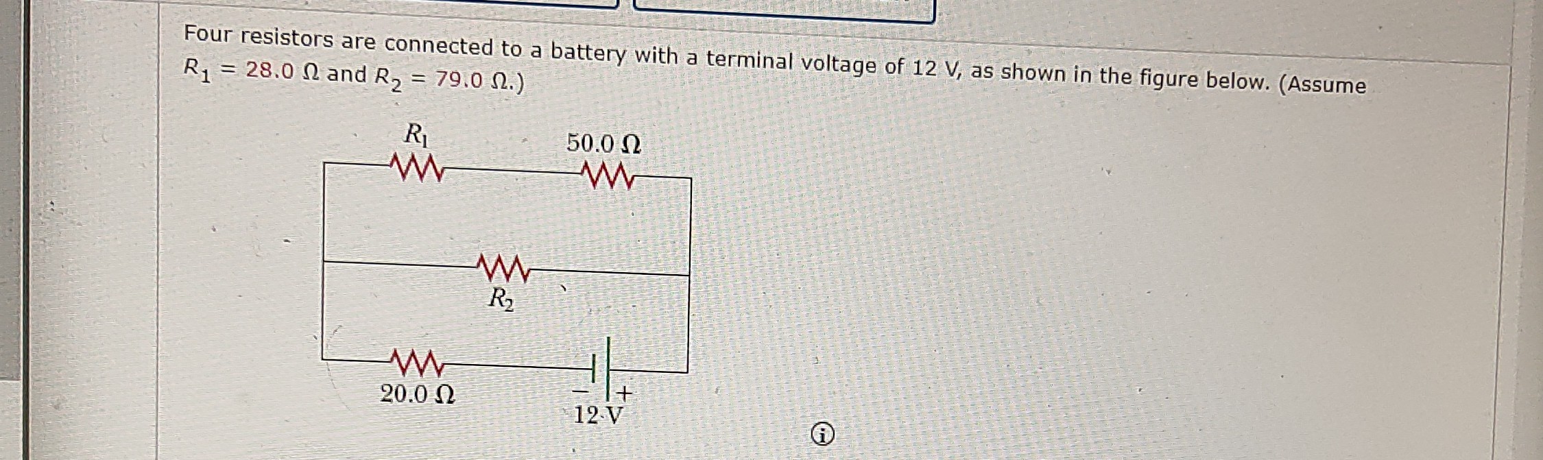 four resistors are connected to a battery with a terminal voltage of 12 ...