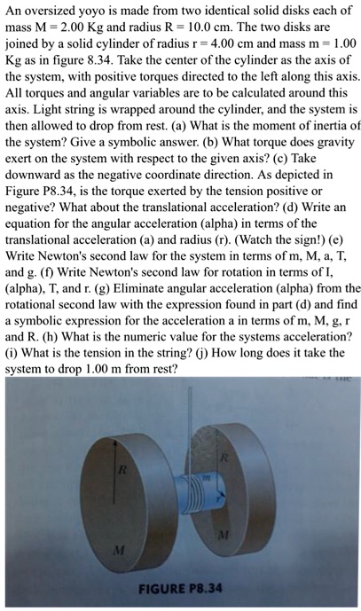 SOLVED: An oversized yo-yo is made from two identical solid disks, each of mass M = 2.00 kg and ...
