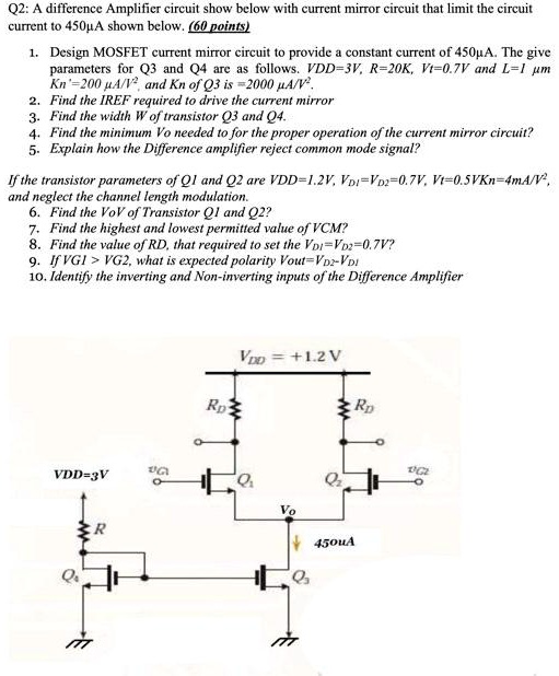 SOLVED: Q2: A difference amplifier circuit shown below with a current ...