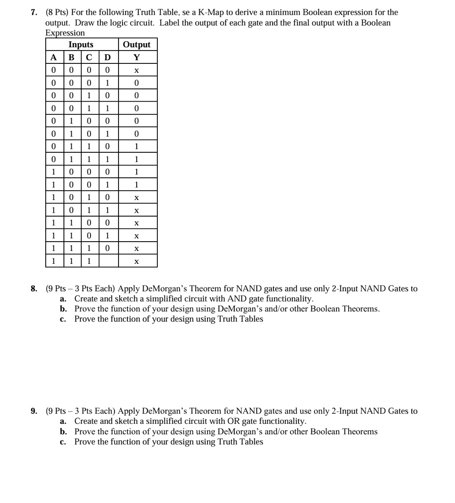 [get Answer] 7 8 Pts For The Following Truth Table Se A K Map To Derive