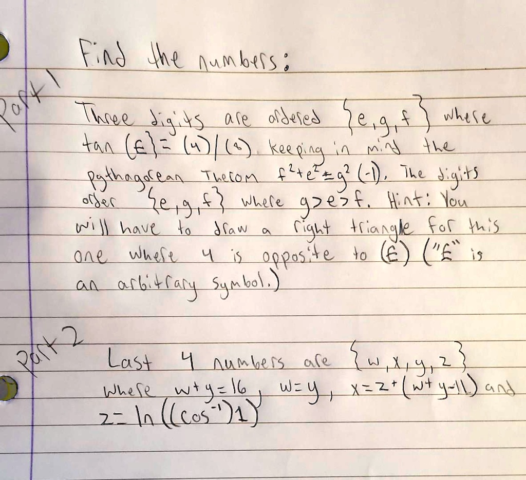 Find the numbers: Part 1 Three digits are ordered {e, i, g, f} where ...