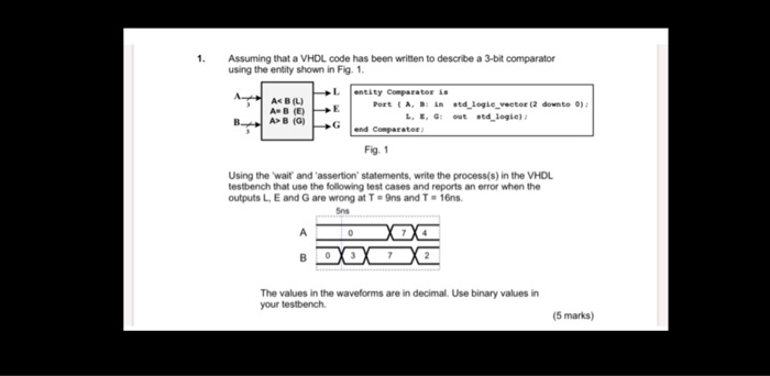 SOLVED: Assuming that a VHDL code has been written to describe a 3-bit comparator using the ...