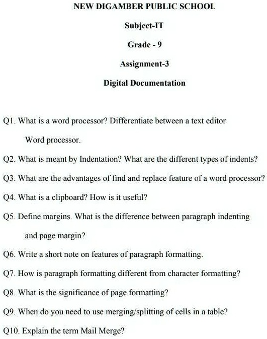 Solved Please Jaldi Answer Kar Do Saare Questions New Digamber Public School Subject It Grade 
